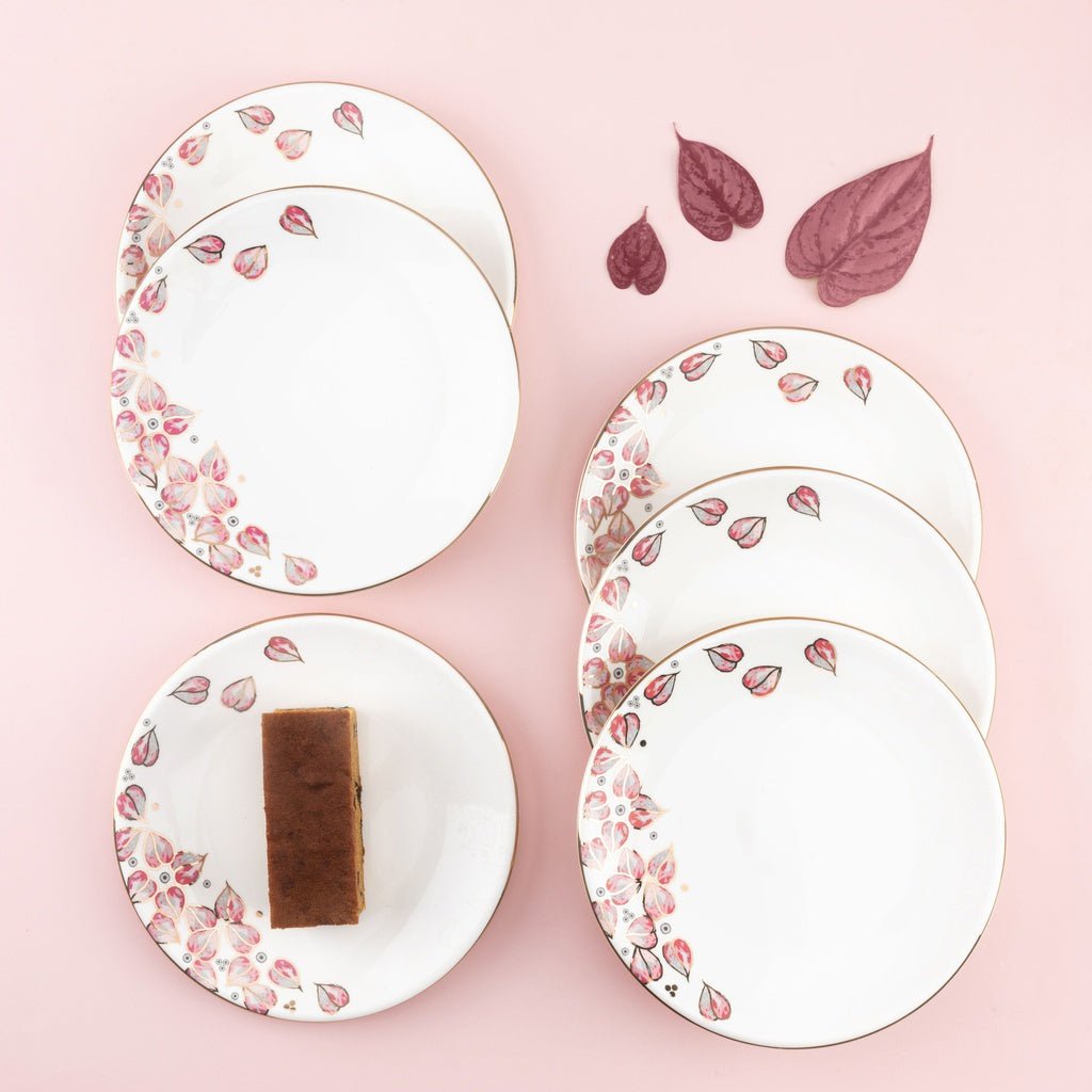 Otantik Lilac Porcelain Dessert Plate Set – 6-Piece 7.5" Pink & White ...