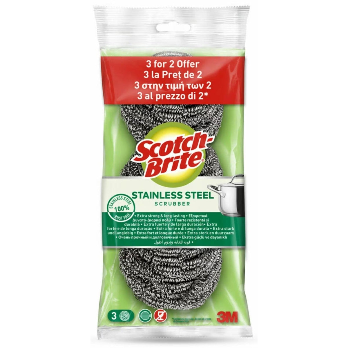 Scotch-Brite Stainless Steel Scrubber, Extra Strong & Long Lasting, 3u ...